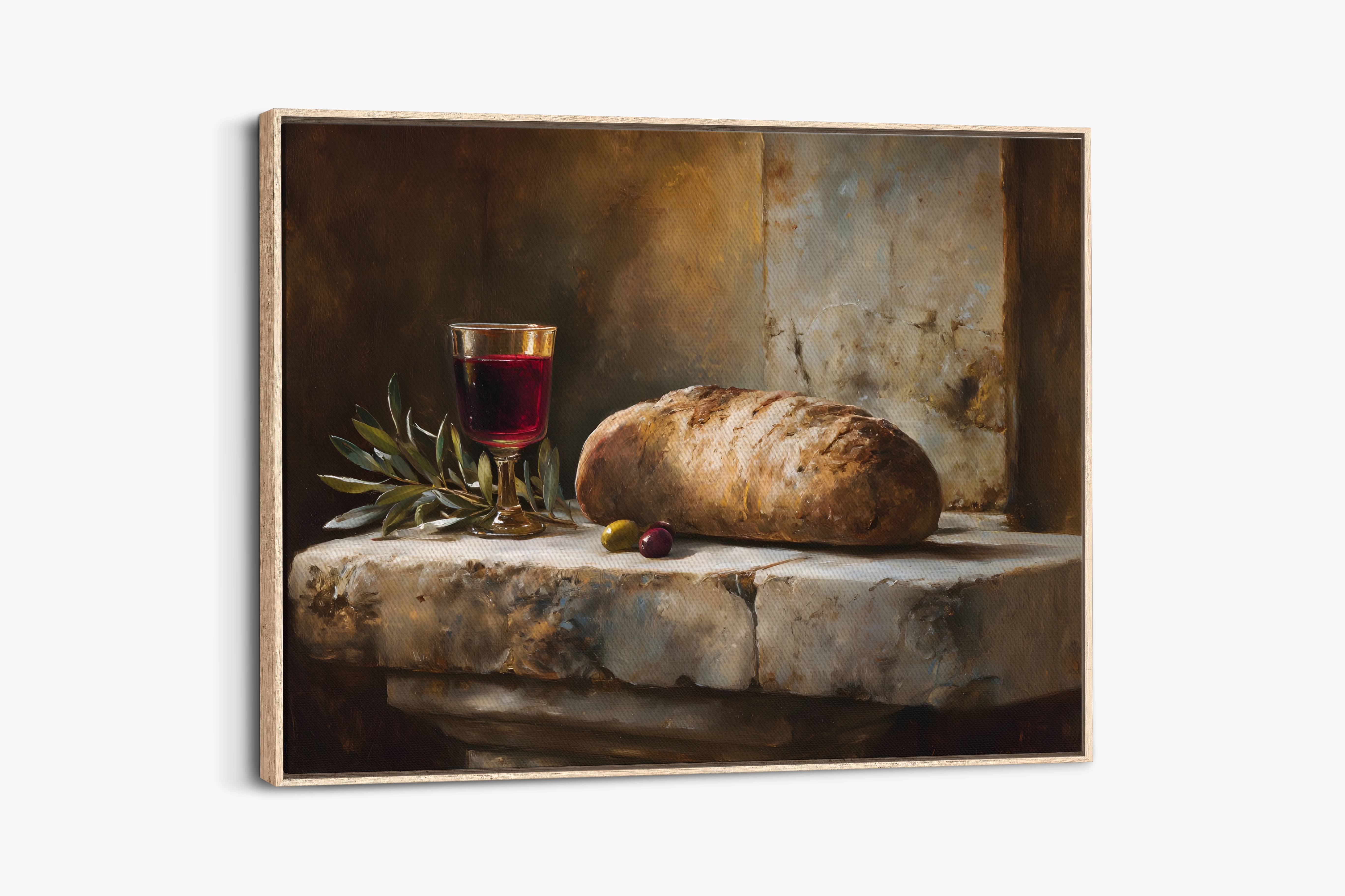 Bread and Wine Communion Wall Art | Framed Christian Canvas Decor ...